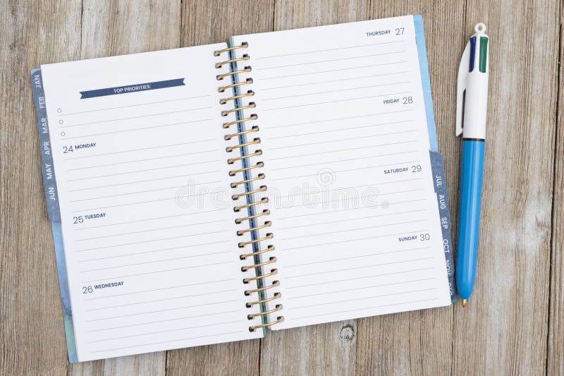 Empty Day Planner with Pen on Wood Stock Image - Image of event, tasks ...