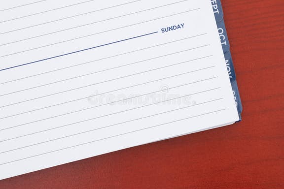Empty Day Planner with Sunday on Desk Stock Image - Image of reminders ...