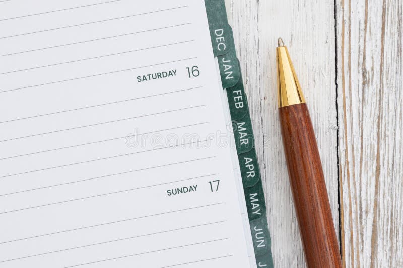 Empty Day Planner with Weekend with Pen on Desk Stock Photo - Image of ...