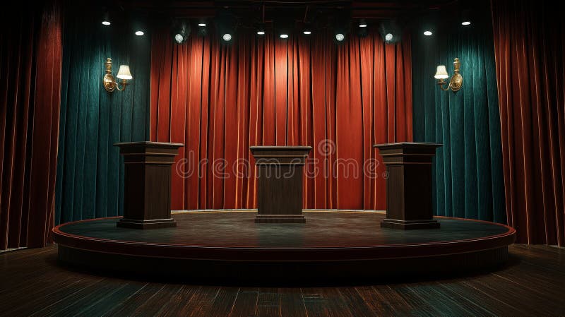 An Empty Debate Stage with Podiums and a Plain Backdrop Stock Photo ...