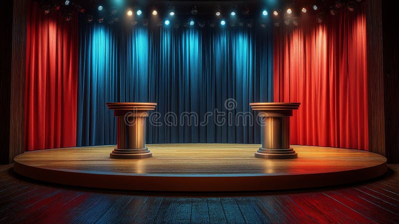 An Empty Debate Stage with Podiums and a Plain Backdrop Stock Image ...