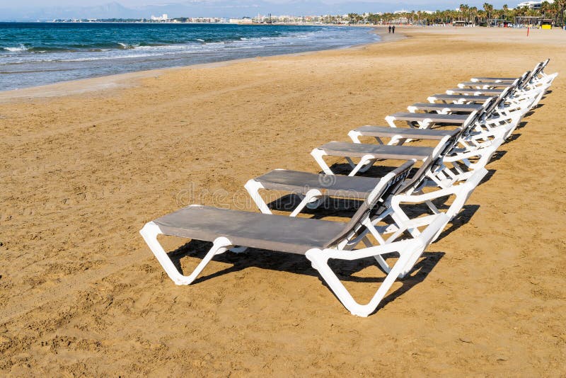 Empty deck-chairs on beach stock image. Image of europe - 145217203