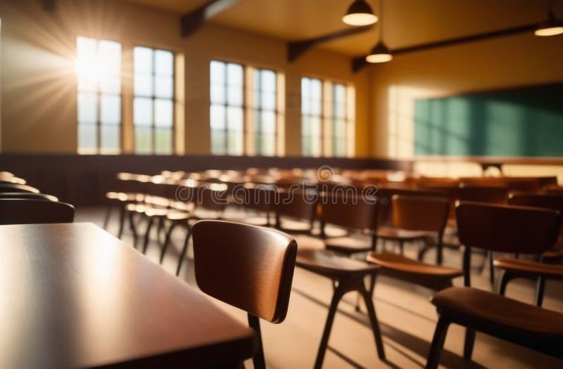 Empty Defocused University Classroom. Blurred School Classroom without ...