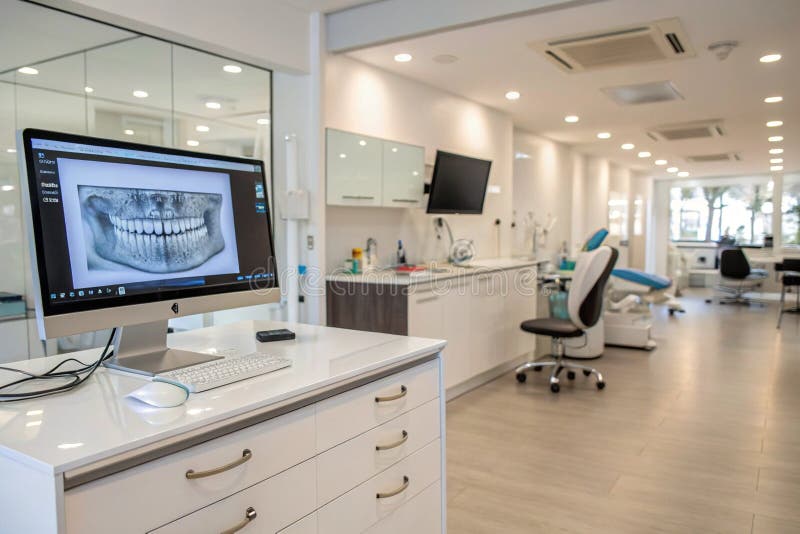 Empty Dental Office with Computer and Scanner Stock Illustration ...