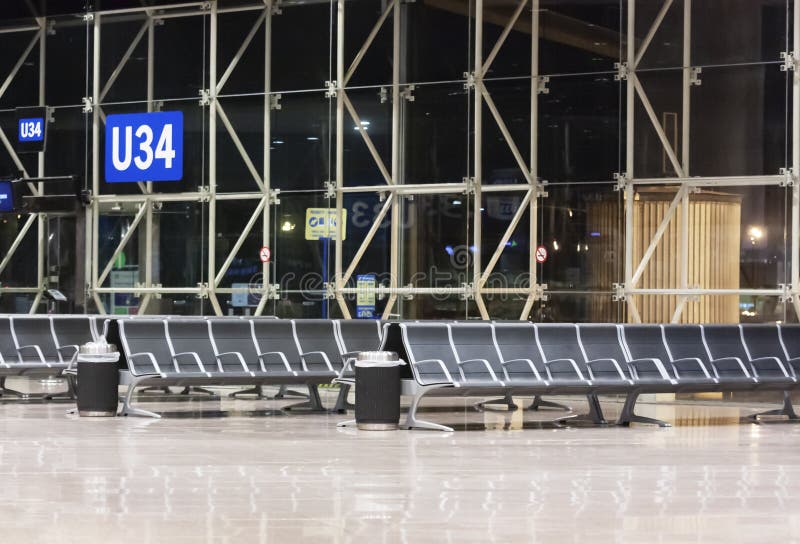 Empty Departure Hall at the Airport at Night Stock Photo - Image of ...