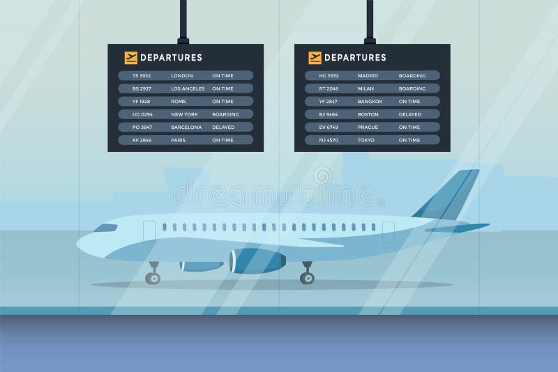 Empty Departure Hall Terminal in Airport. Flight Information Board ...