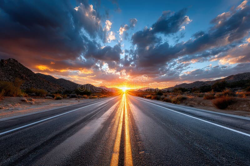 234 Sunset Highway Road Trip Dramatic Desert Landscape Stock Photos ...