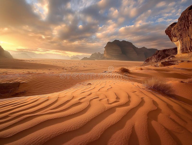 Empty Desert Landscape, Dramatic Sky Stock Image - Image of scene ...