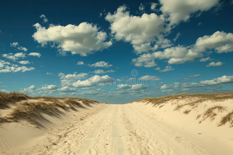 Empty Desert Path with Tall Sand Dunes on Both Sides Stock Illustration ...