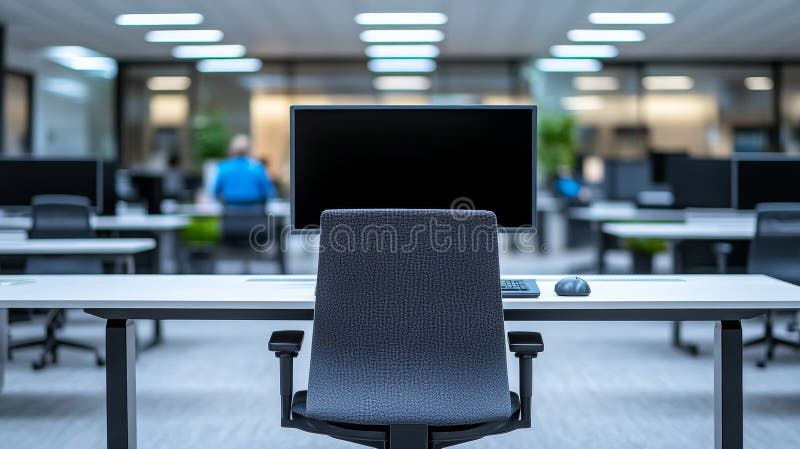 Empty Desk in a Bright, Modern Open Plan Office, Natural Light ...