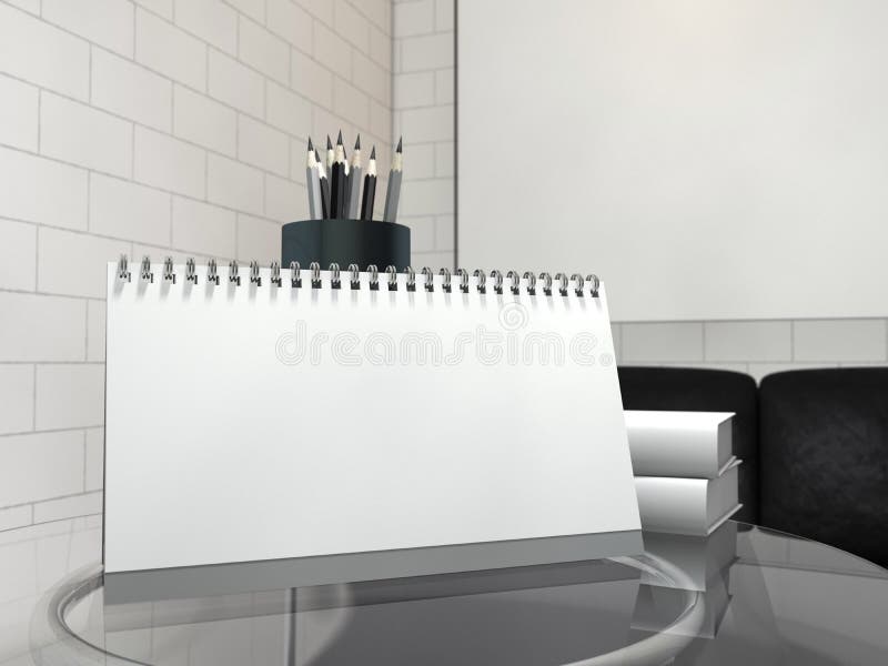 Empty Desk Calendar on Table. Mockup Design Concept Stock Illustration ...