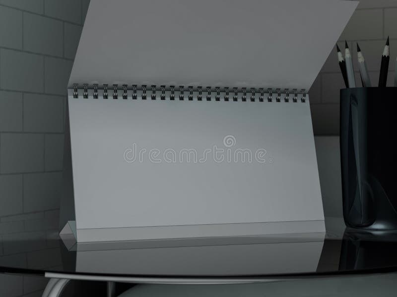 Empty Desk Calendar on Table. Mockup Design Concept Stock Illustration ...