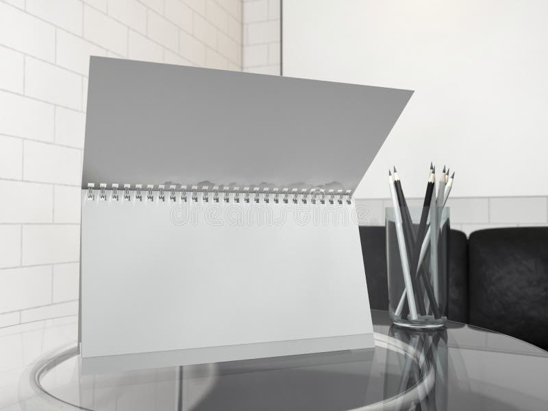 Empty Desk Calendar on Table. Mockup Design Concept Stock Illustration ...