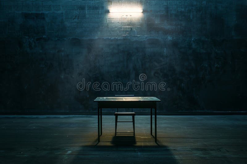 Empty Desk and Chair Illuminated in a Dark Room, Illustrating Isolation ...