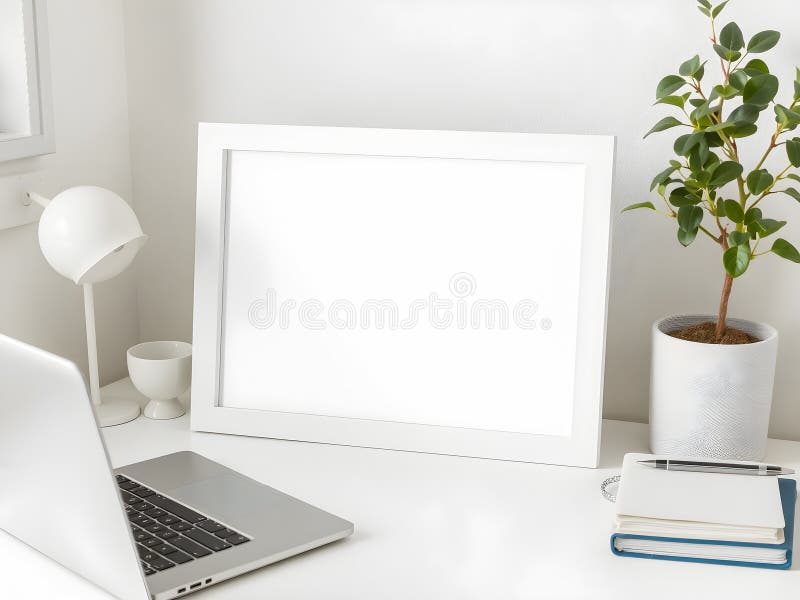 An Empty Desk Features a Laptop with a Customizable Screen Ready for ...