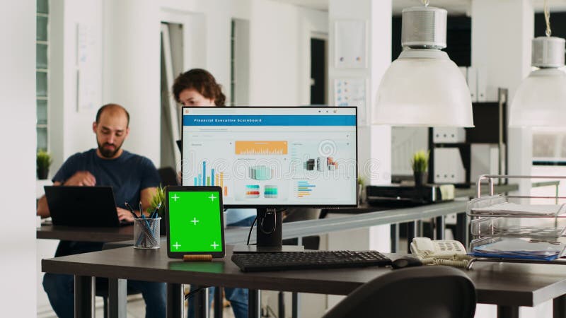 Empty Desk with Greenscreen on Tablet Stock Footage - Video of startup ...