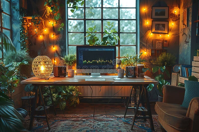 Empty Desk with Table Desk Computer Technology Office Modern Work ...