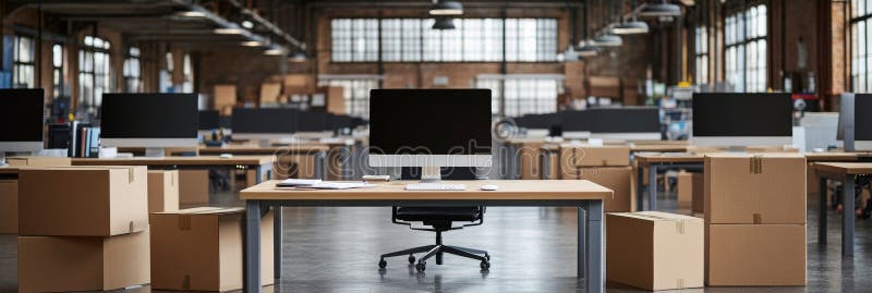 Empty Desks and Cardboard Boxes Signify a Company S Relocation To a New ...