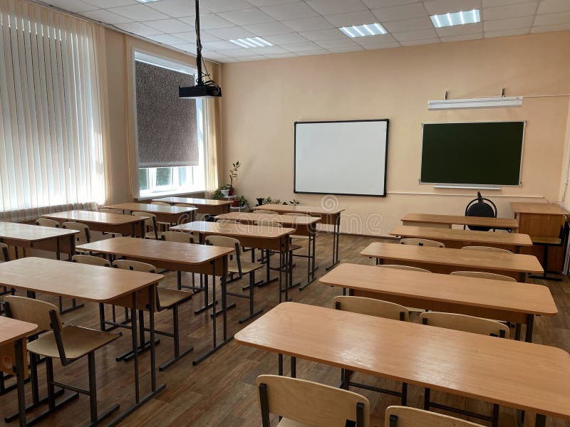 Empty Desks in a Classroom with No Students Stock Image - Image of ...