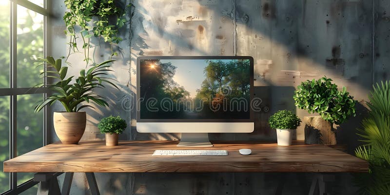 Empty Desktop Computer Screen on a Desk in an Office Workspace with a ...
