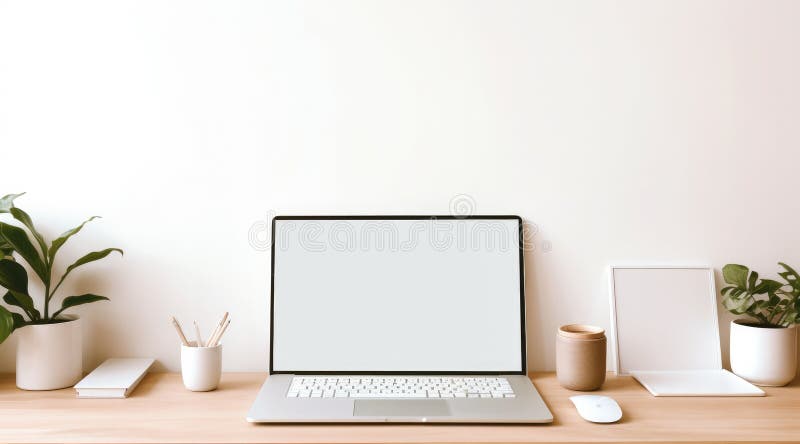 Empty Desktop that Has a White Screen Stock Illustration - Illustration ...