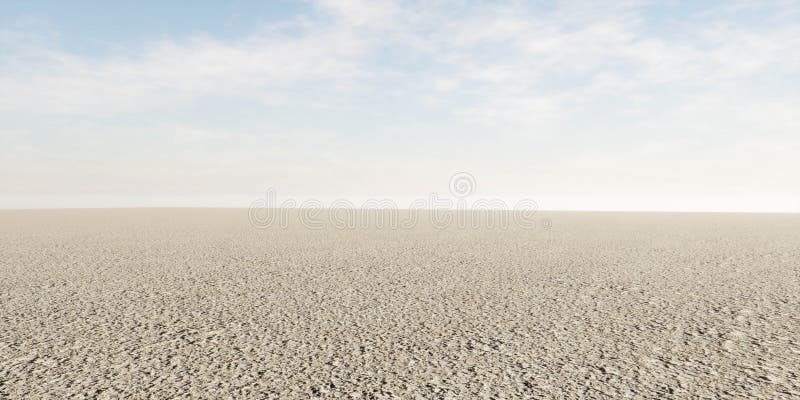 Empty Dessert Dust Landscape with Blue Sky Clouds and Horizon 3d Render ...