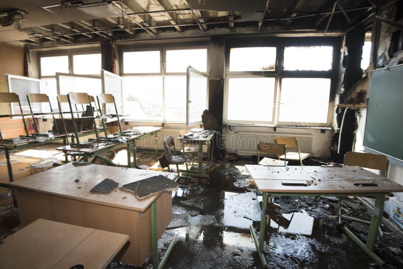 Empty and Destroyed Class Room after Fire Stock Image - Image of ...