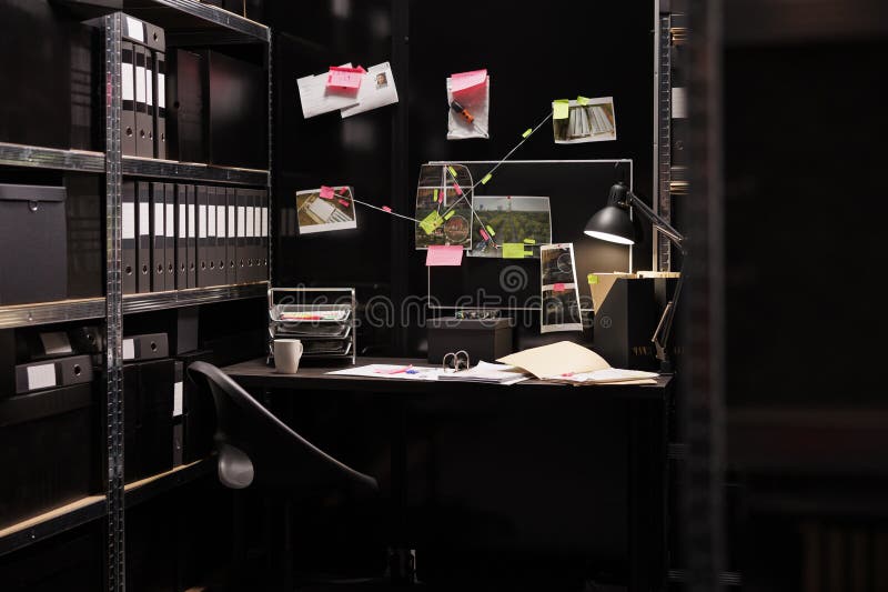 Empty Detective Office with Clues and Case Files on Board, Stock Photo ...