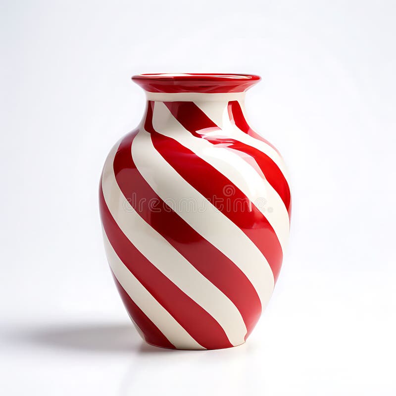 Empty Diagonal White and Red Stripes Ceramic Vase on White Background ...