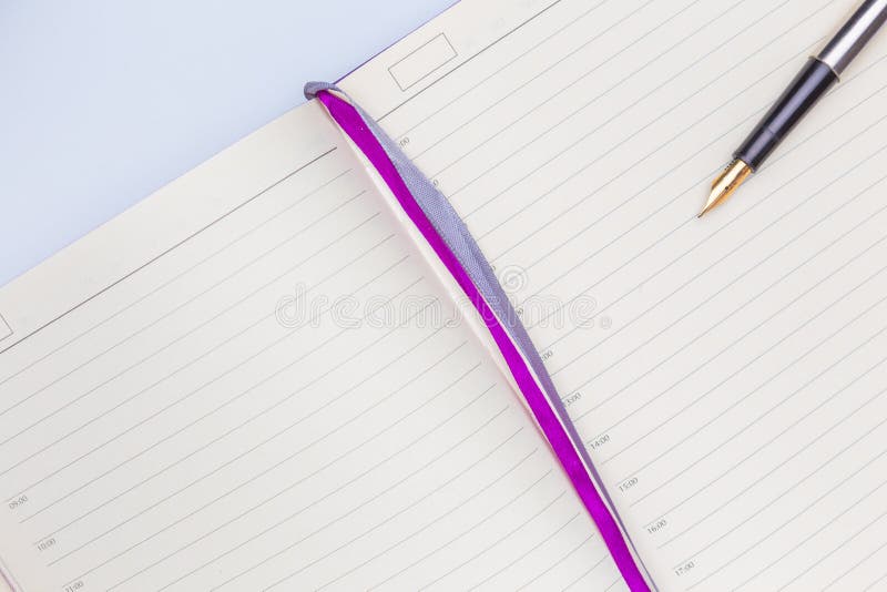 Empty Diary or Notepad and Fountain Pen with Golden Nib Closeup Stock ...