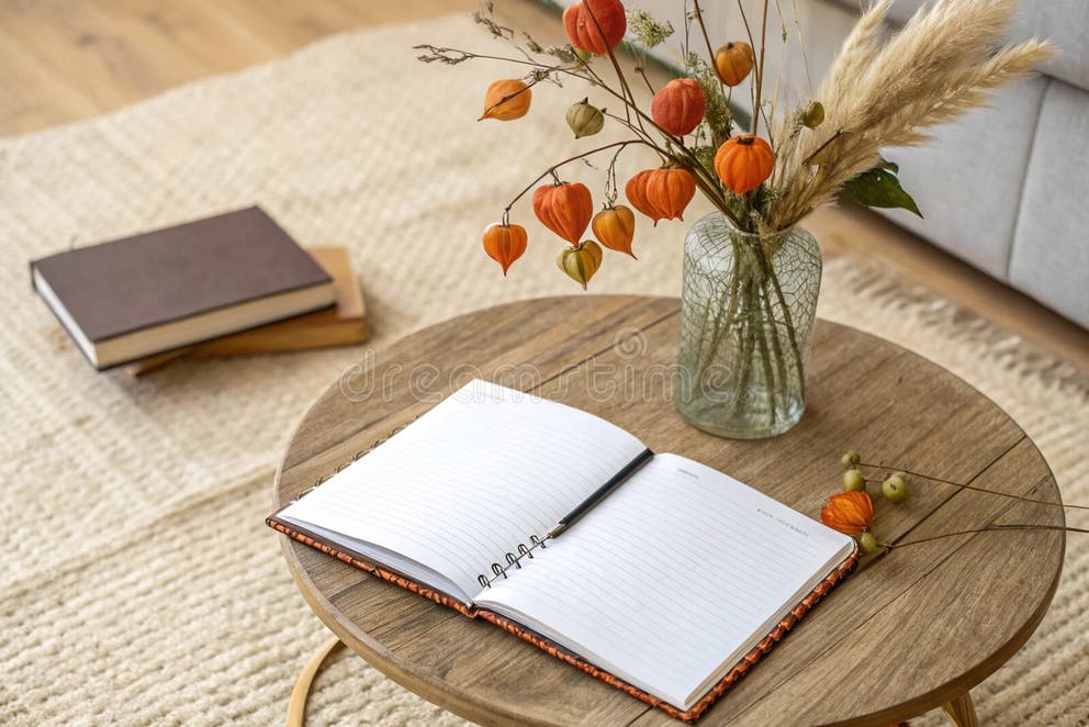 Empty Diary, Notepad, Mock-up Book on Wooden Table Stock Photo - Image ...