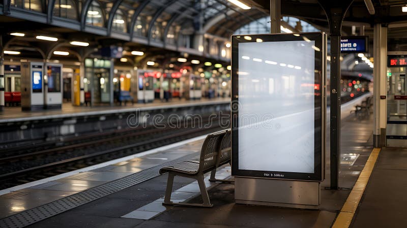 Empty Digital Billboard on Train Station Platform Stock Illustration ...