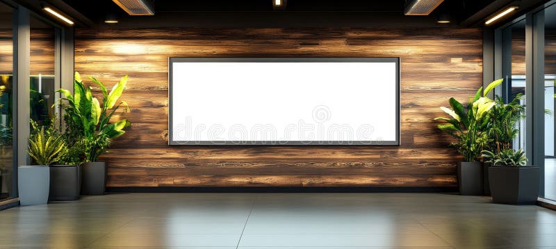 Empty Digital Display Screen, Modern Office Lobby, Wood Paneling ...