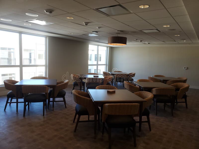 Empty Dining Hall in a Senior Living Building Stock Image - Image of ...