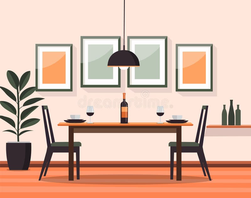 Empty Dining Room with Table and Chairs. Interior Design Dining Room in ...