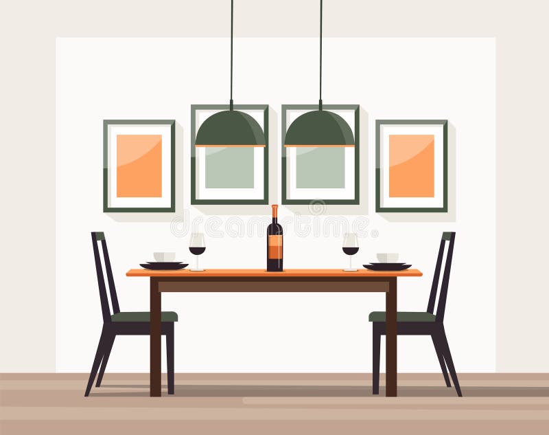 Empty Dining Room with Table. Interior Design Dining Room in Flat Style ...