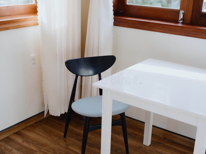 Empty Dining Table with Chairs in Light Interior by Window, Cozy Design ...