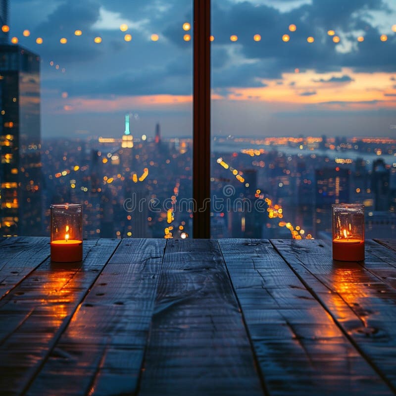 Empty Dining Table with a City View in the Background Stock ...