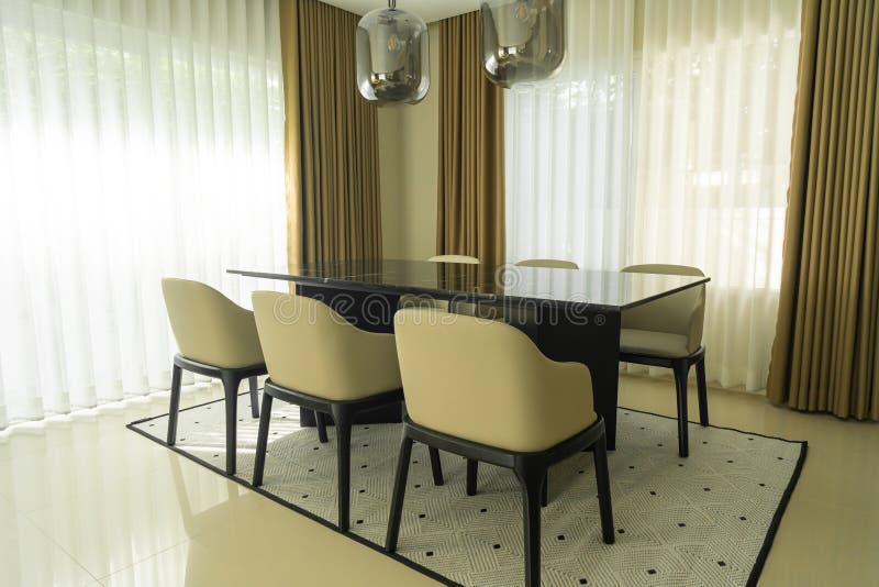 Empty Dining Table Set and Chair Stock Image - Image of background ...