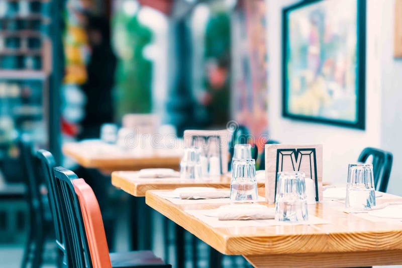 Empty Restaurant Table with Place Setting and Drink Glass Stock Image ...