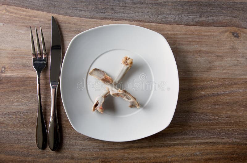 Empty Dinner Plate with Bones Stock Photo - Image of roasted, finished ...