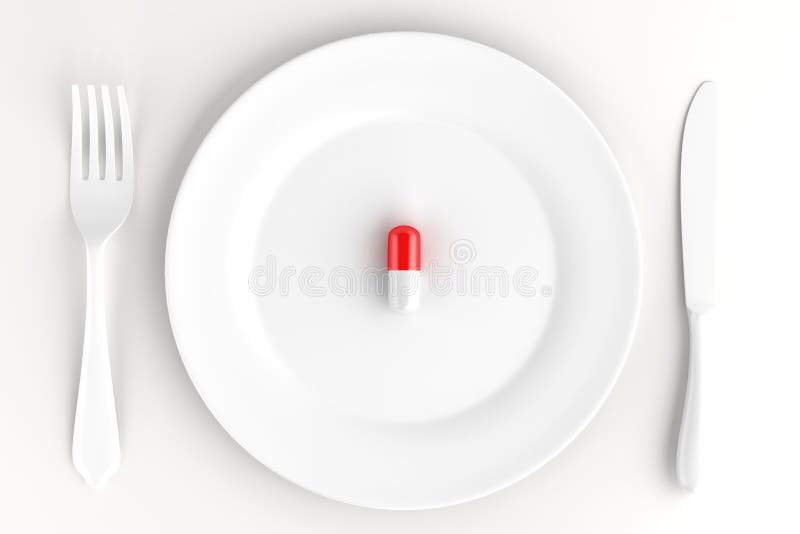 An Empty Dinner Plate with a Pill. Dietary Concept Stock Illustration ...