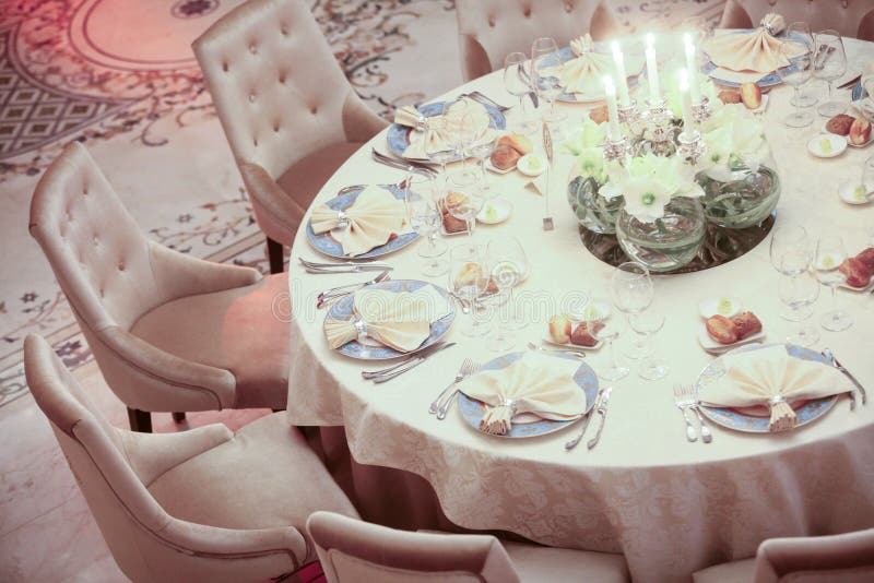 Empty dinner table stock photo. Image of plate, empty - 63635784