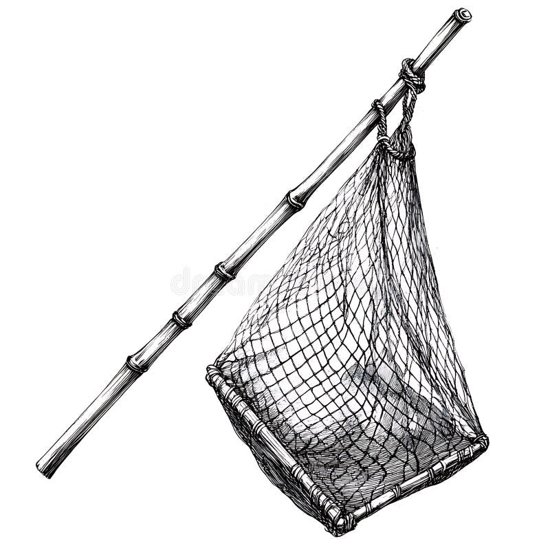 Empty Dip Net on Bamboo Pole Stock Illustration - Illustration of ...