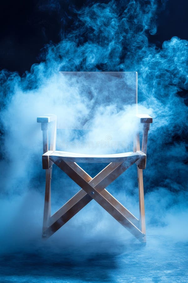 An Empty Director S Chair Sits Alone on a Dark Blue Background ...