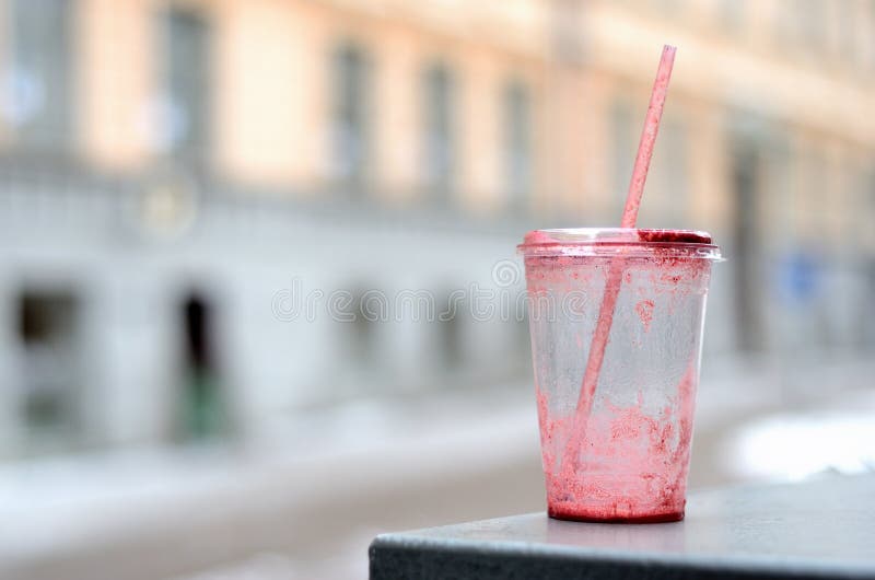 Empty Dirty Plastic Cup and Cocktail Straw Outdoor Stock Photo - Image ...