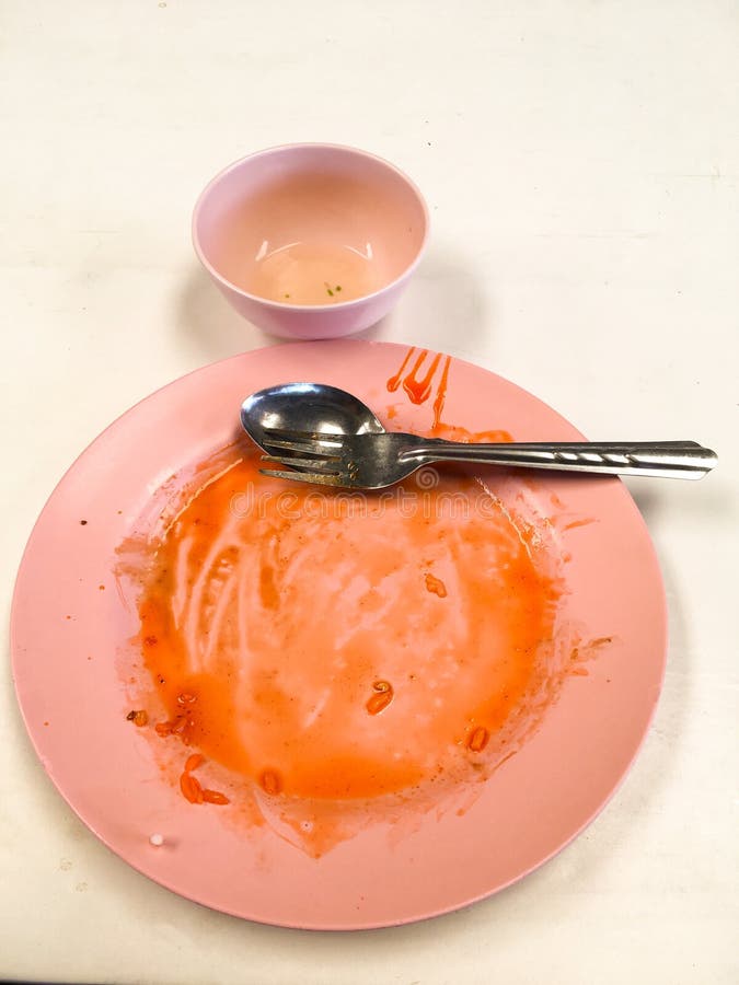 Empty Dirty Plastic Plates with Spoon Stock Photo - Image of dish ...