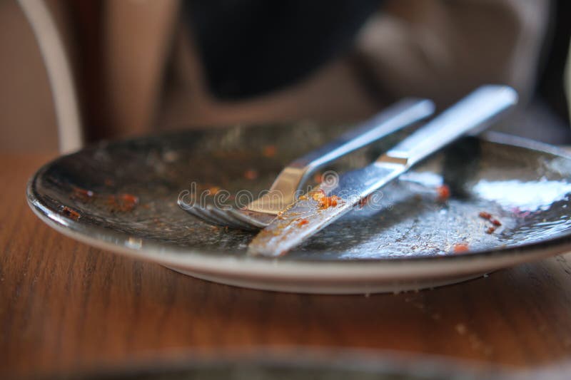 An Empty Dirty Plate with a Fork. Stock Image - Image of tableware ...