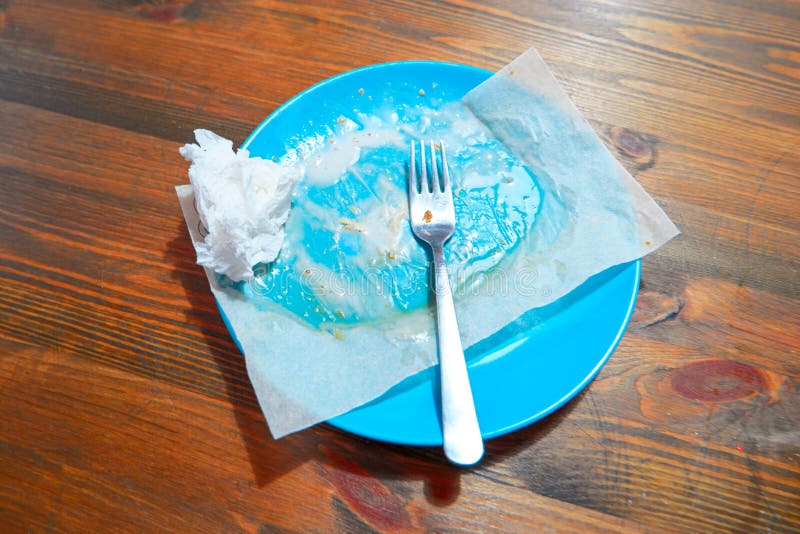 Empty Dirty Plate on Wooden Table Left after Lunch Stock Photo - Image ...
