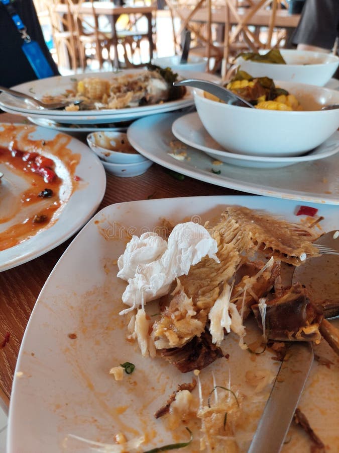 Many Dirty Dishes on Kitchen Table on Side View Stock Photo - Image of ...